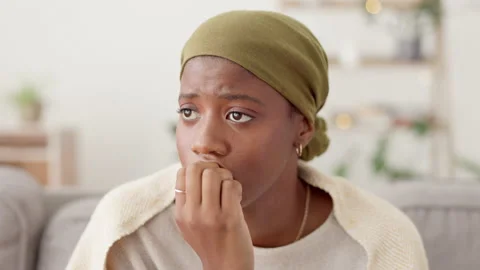 Stress, anxiety and nail biting by black... | Stock Video | Pond5