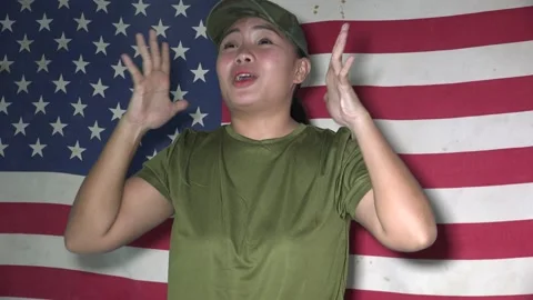 Stressed Army Female Soldier With Usa Fl... | Stock Video | Pond5