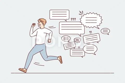 Stressed man running form message notifications: Graphic #202302625