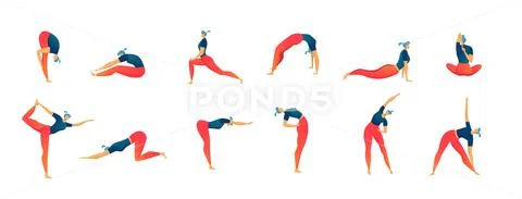 Stretching exercises people set of isolated vector illustration, man ...