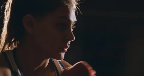 A strong athletic, woman boxer, boxing a... | Stock Video | Pond5