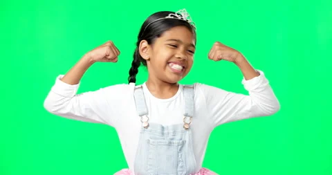 Strong, muscle flex and girl on green sc... | Stock Video | Pond5