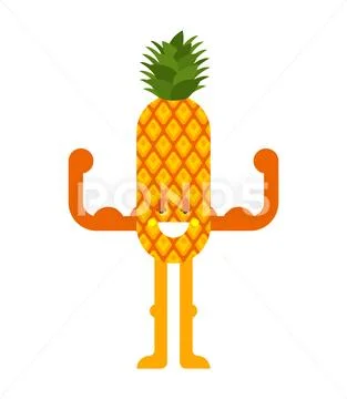 Strong Pineapple. Powerful fruit. Healthy food. Vector cartoon illustration Illustration #107156068