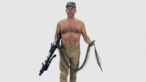 A strong shirtless man walking with mach... | Stock Video | Pond5