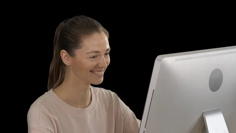 Student blonde girl looking at monitor o... | Stock Video | Pond5