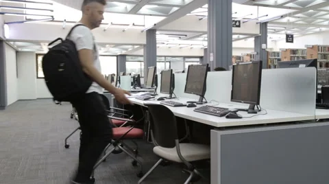 Student computer workstations at the col... | Stock Video | Pond5