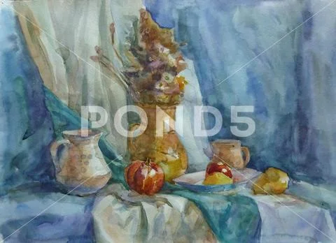 Student still life drawing cover watercolor for paper album: Graphic ...