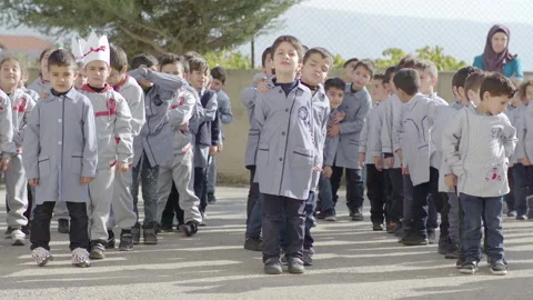 The students line up on the school playg... | Stock Video | Pond5