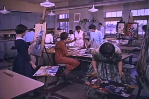 Students make paintings in the classroom... | Stock Video | Pond5