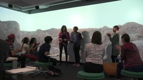 Students presenting to class in VR class... | Stock Video | Pond5