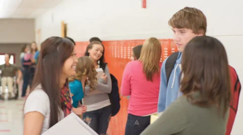 Students stand around a school hallway w... | Stock Video | Pond5