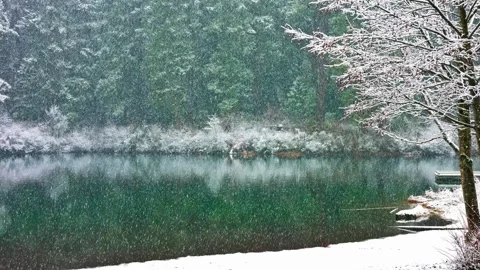 Stunning 4K Snow Lake Scene: Serene Wint... | Stock Video | Pond5