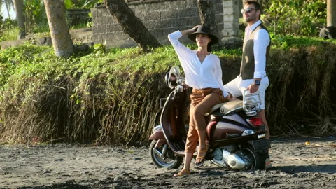 Stylish Cafe Racer Couple On The Vintage... | Stock Video | Pond5