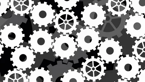 Stylized 2d Cogs And Wheels black and wh... | Stock Video | Pond5