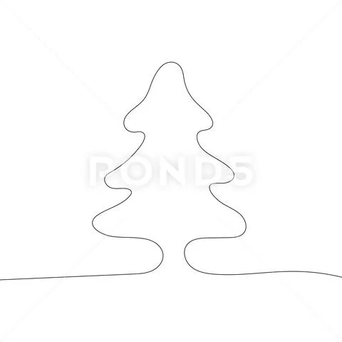 Stylized cute tree. Continuous One Line Drawing. Outline style. Vector ...
