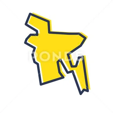 Stylized simple yellow outline map of Bangladesh: Graphic #126578493