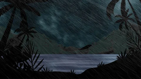 Stylized stormy scene with rain and moun... | Stock Video | Pond5