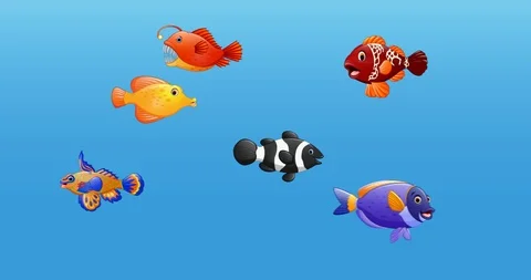 Stylized Swimming Cartoon Fish | Stock Video | Pond5