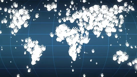 Stylized World Map with Palm Hands Flyin... | Stock Video | Pond5