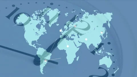 Stylized world map showing moving clock ... | Stock Video | Pond5