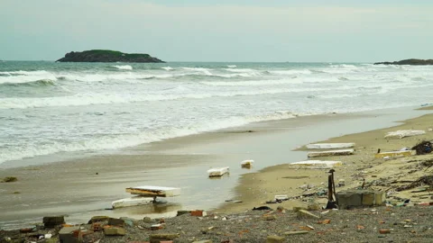 Styrofoam trash pollution on beach as oc... | Stock Video | Pond5