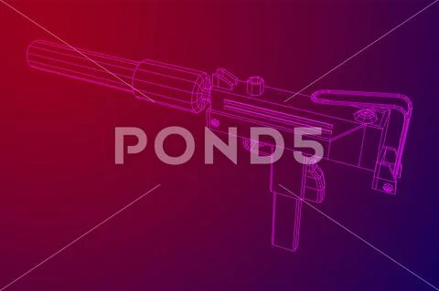 Submachine gun modern firearms pistol with silencer: Royalty Free ...