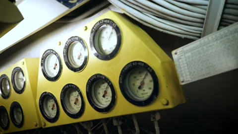 Submarine control panel. Pressure gauges... | Stock Video | Pond5