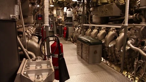 Submarine engine room panorama | Stock Video | Pond5
