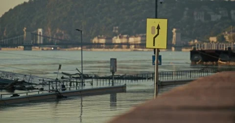 Submerged road signs and a flooded stree... | Stock Video | Pond5