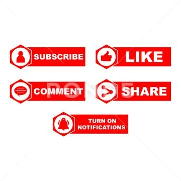 Subscribe button collection with working tool shapes. Red color button collec: Royalty Free ...