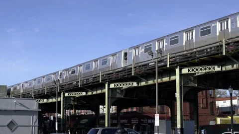 Subway on elevated Tracks in New York Ci... | Stock Video | Pond5