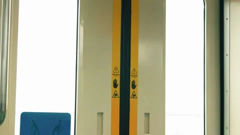 Subway Train Door with Warning Signs | Stock Video | Pond5