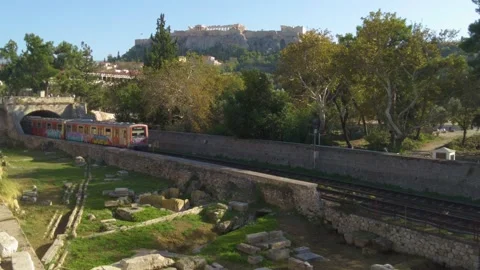 Subway Train driving trough ruins in At... | Stock Video | Pond5