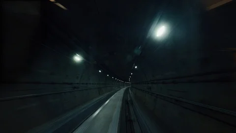 Subway train running through the tunnel | Stock Video | Pond5