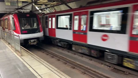 subway trains leaving and entering at Ba... | Stock Video | Pond5