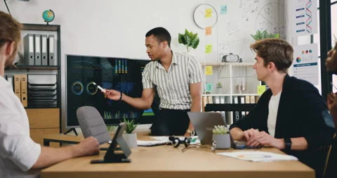 Successful male coach presenter, working... | Stock Video | Pond5