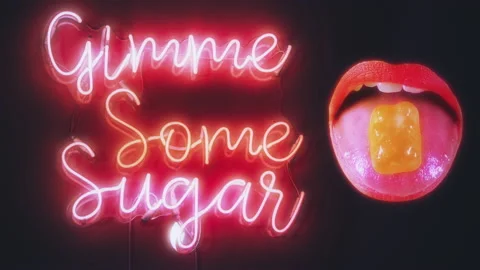 Sugar Neon Sign Female Mouth Candy On To... | Stock Video | Pond5