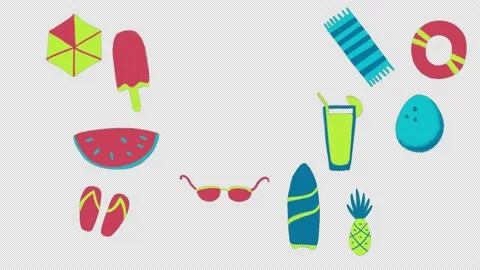 Summer elements set loop Animation video... | Stock Video | Pond5