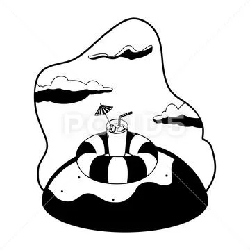 Summer sand beach with float and icons Illustration #109243612