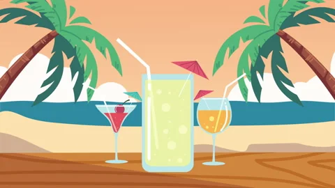 summer time animation with cocktails on ... | Stock Video | Pond5