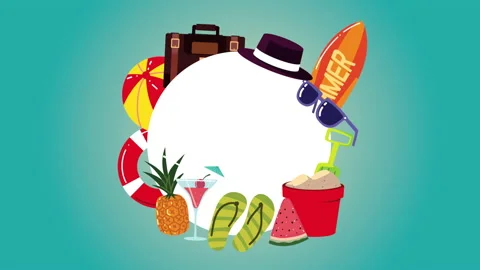 summer time animation with set icons aro... | Stock Video | Pond5