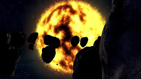 Sun with Astroids in Outer Space 3D Anim... | Stock Video | Pond5