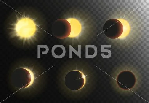 Sun eclipse vector illustration. Different phases of solar eclipse set ...