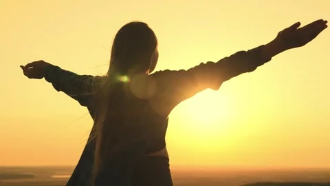 sun girl. happy young woman hands up sun... | Stock Video | Pond5