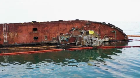 Sunken drowned oil tanker ship after the... | Stock Video | Pond5