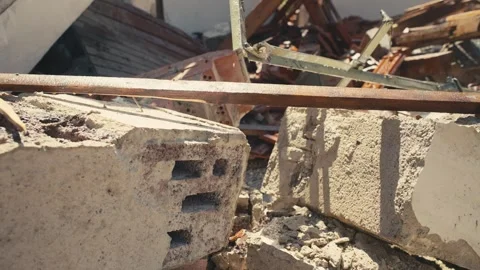 Sunlit rubble and debris from a collapse... | Stock Video | Pond5
