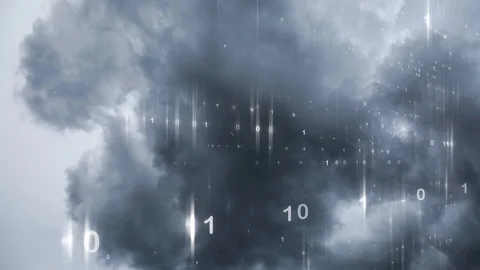 Sunny sky with clouds and binary numbers... | Stock Video | Pond5