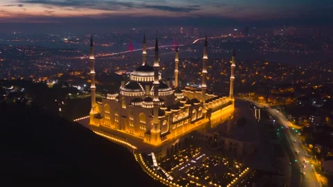 Sunset Aerial camlica mosque hyperlapse ... | Stock Video | Pond5