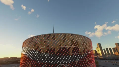 Sunset aerial view of Coca-Cola Arena an... | Stock Video | Pond5