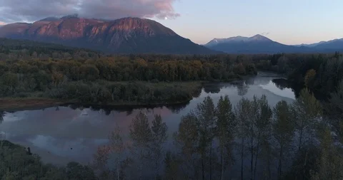 Sunset aerial view of Mt Si during the f... | Stock Video | Pond5